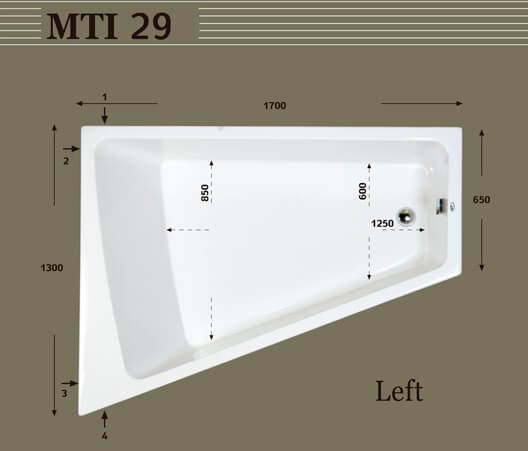 אמבטיה אקרילית זוגית 130*170 ס"מ MTI-29 - שרון קרמיקה